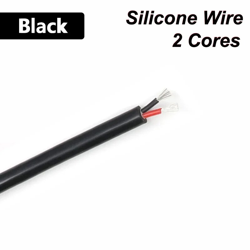 Термостойкий силиконовый провод Square 22~10 AWG 14AWG Sq2.0mm, 2 Cores Black, 5 Meters