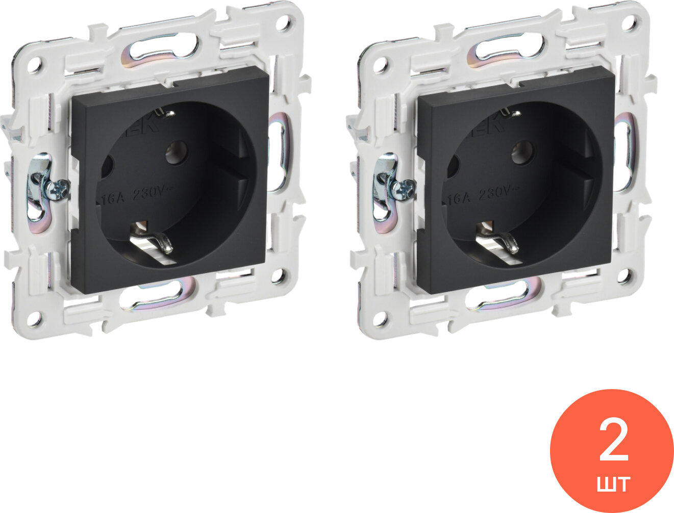 Розетка силовая штепсельная IEK / ИЭК SKANDY SK-R05G, одноместная 16А 230В IP20, графит, с заземлением без защитных шторок, SK-R11-16-K53 (комплект из 2 шт)