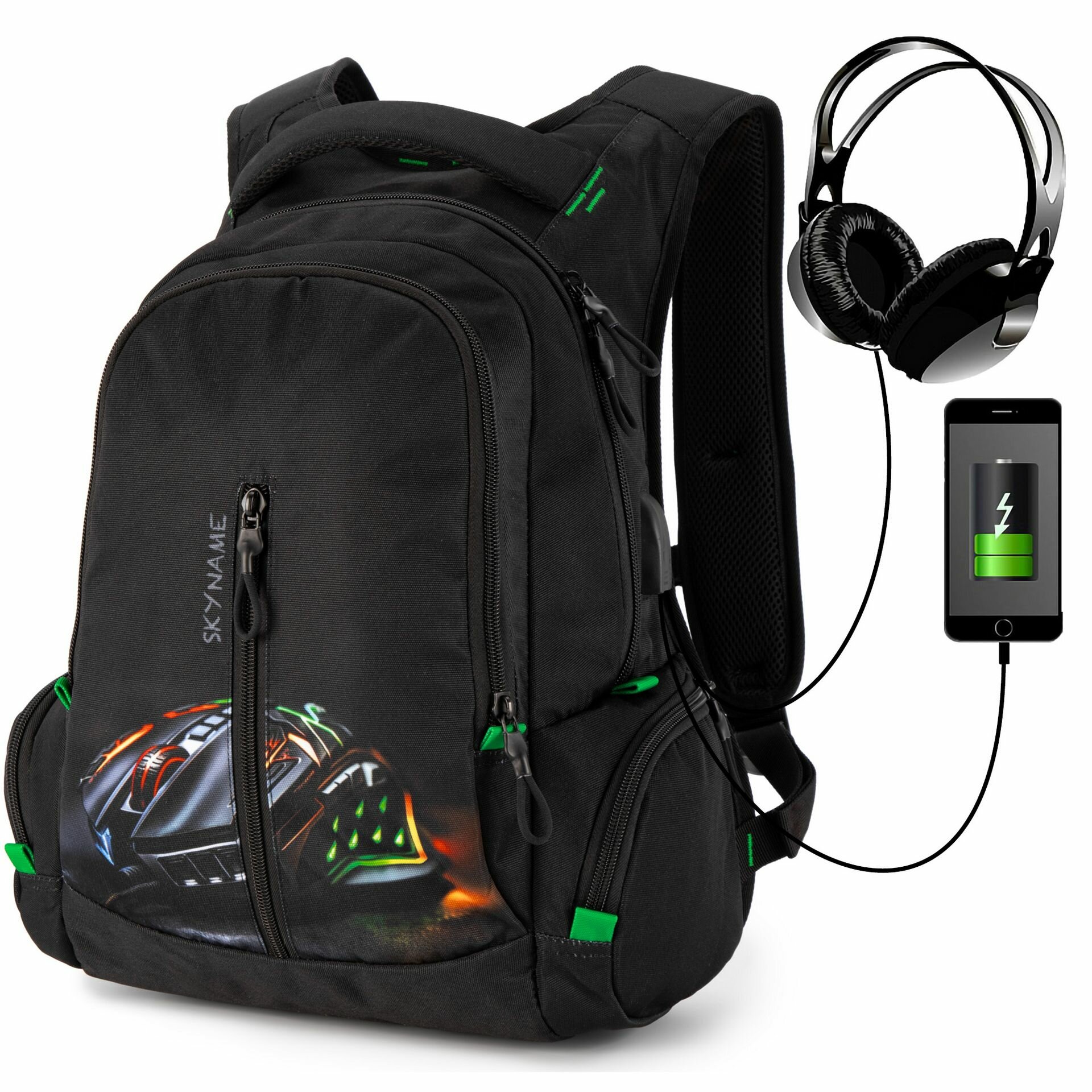 Рюкзак школьный для мальчика 20 л А4, мужской для ноутбука городской анатомическая спинка + USB, SkyName (СкайНейм)