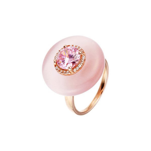 Кольцо, серебро, 925 проба, золочение, родирование, кошачий глаз синтетический, циркон