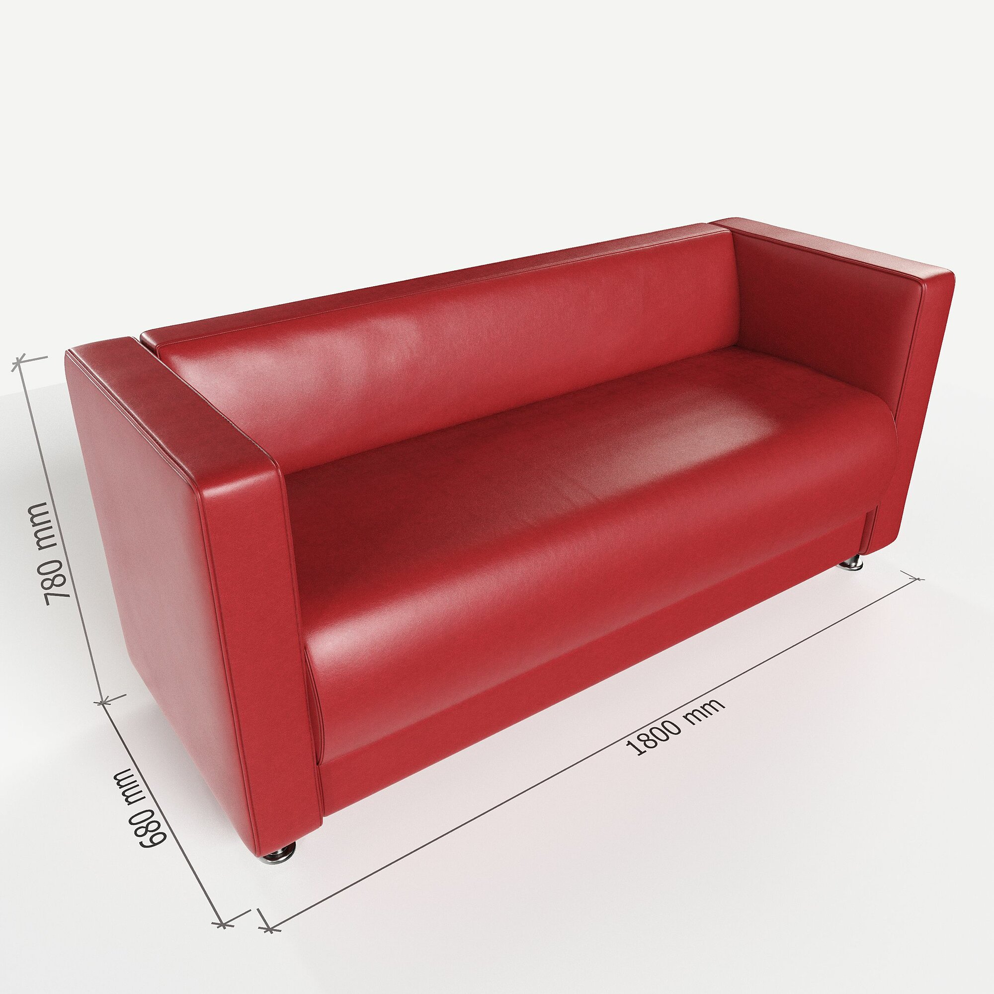 Диван прямой офисный из эко кожи с подлокотниками Пауза (Красный 180)