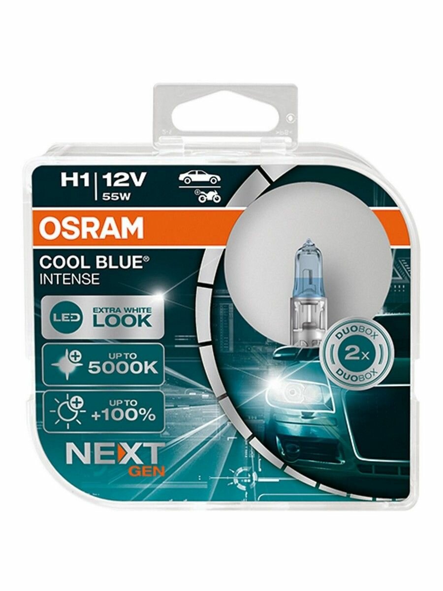 Лампа галогеновая головного света H1 P14.5s 12V 55W 5000K Cool Blue Intense, Osram 64150CBNHCB