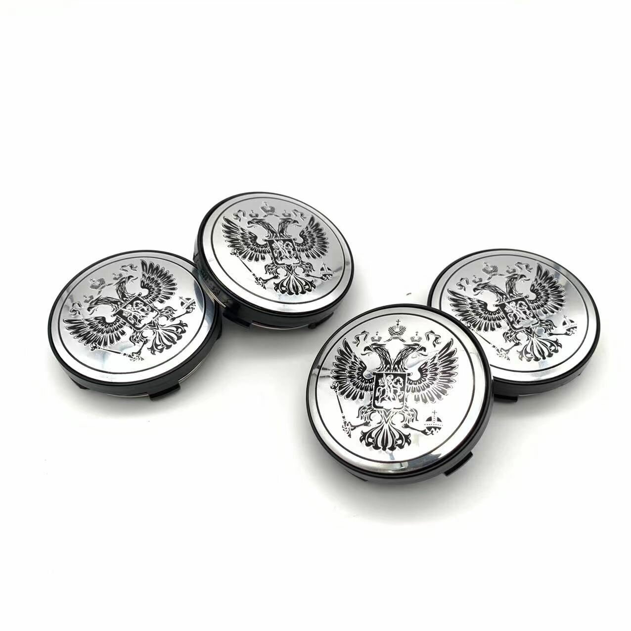 Колпачок на ступицу литого диска на автомобили двуглавый орёл Герб России, размер 60/56/10 мм, комплект 4 штуки.