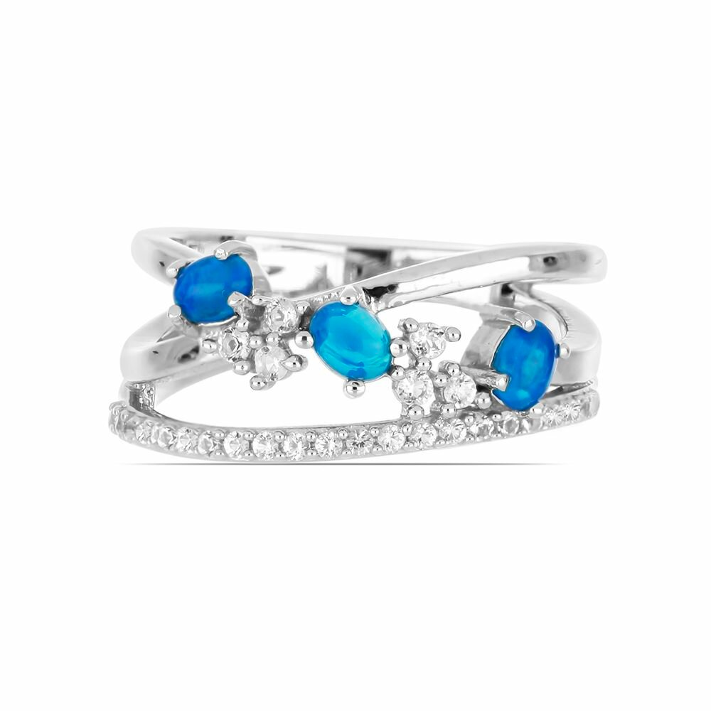 Кольцо, серебро, 925 проба, родирование, топаз, опал