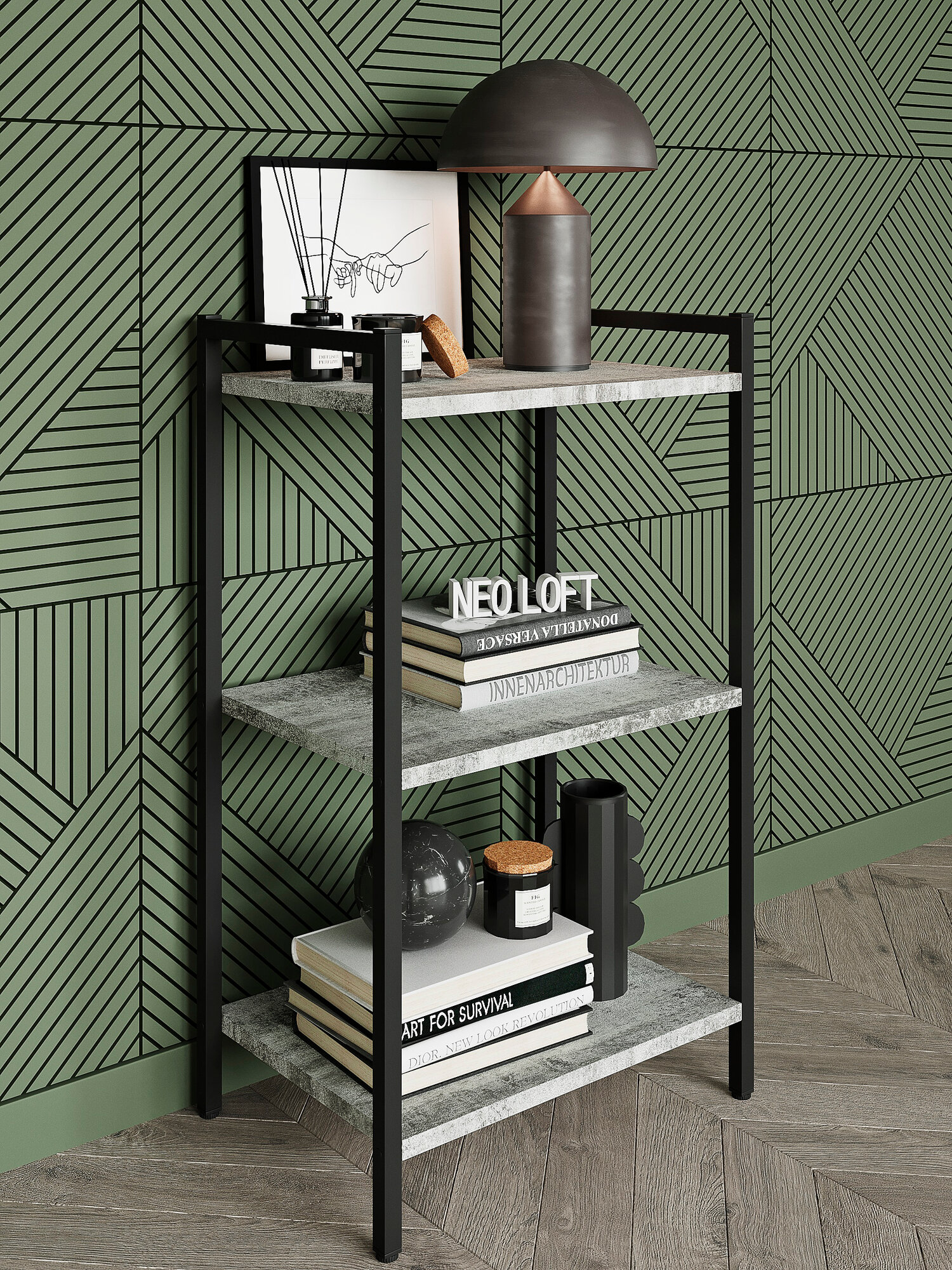 Стеллаж металлический напольный в стиле лофт, этажерка, 49х34х84 см