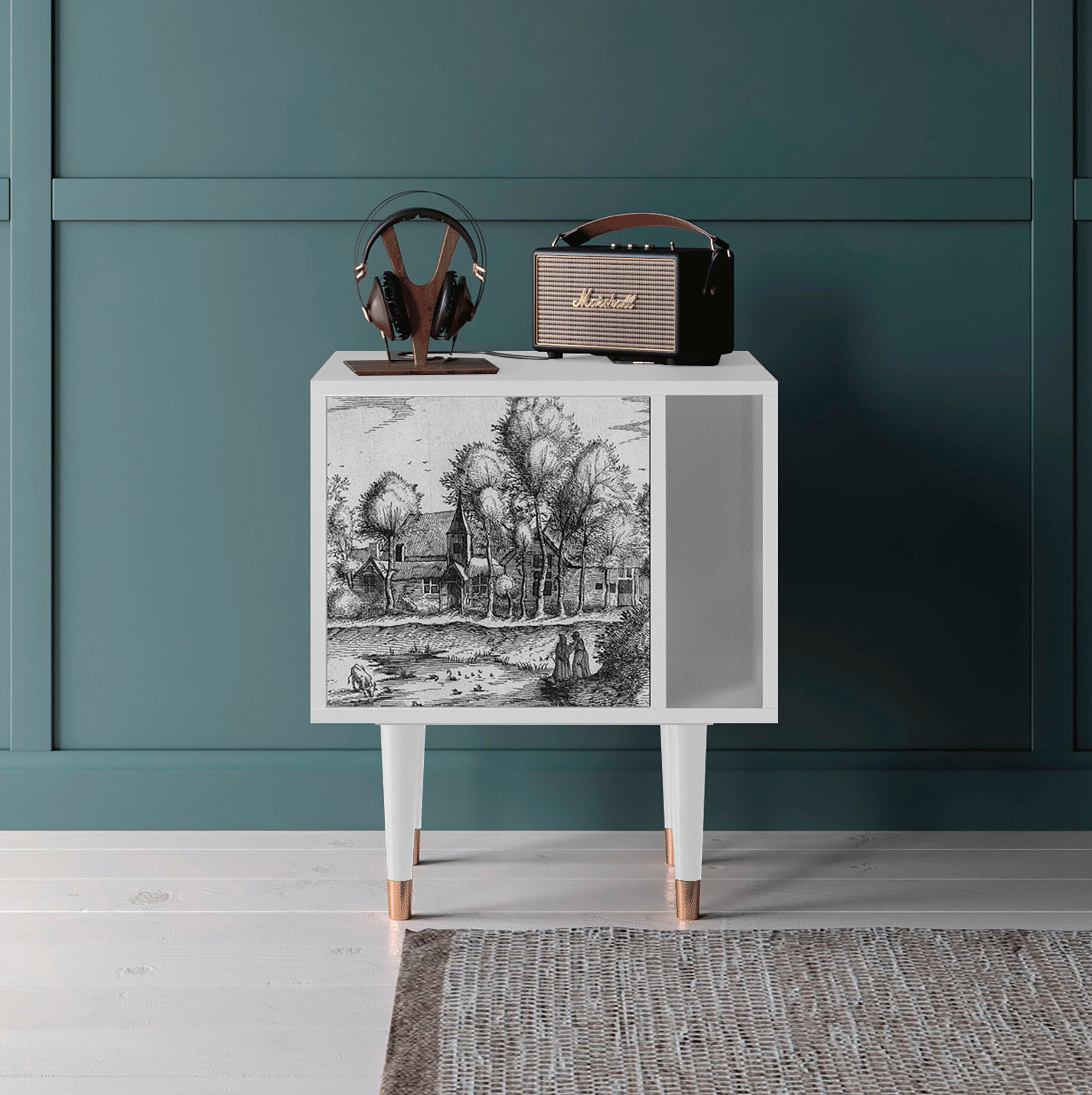 Прикроватная тумба - STORYZ - S2 A Pond by Pieter Breugel , Размер - 58 x 69 x 48 см, Цвет - Белый