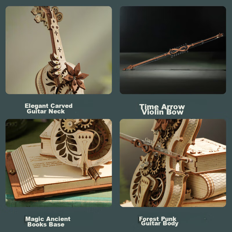 ROKR Secret Cello, Music Box with Eight Notes, DIY Handmade Building Blocks, Puzzle Assembly Toy, Birthday Gift