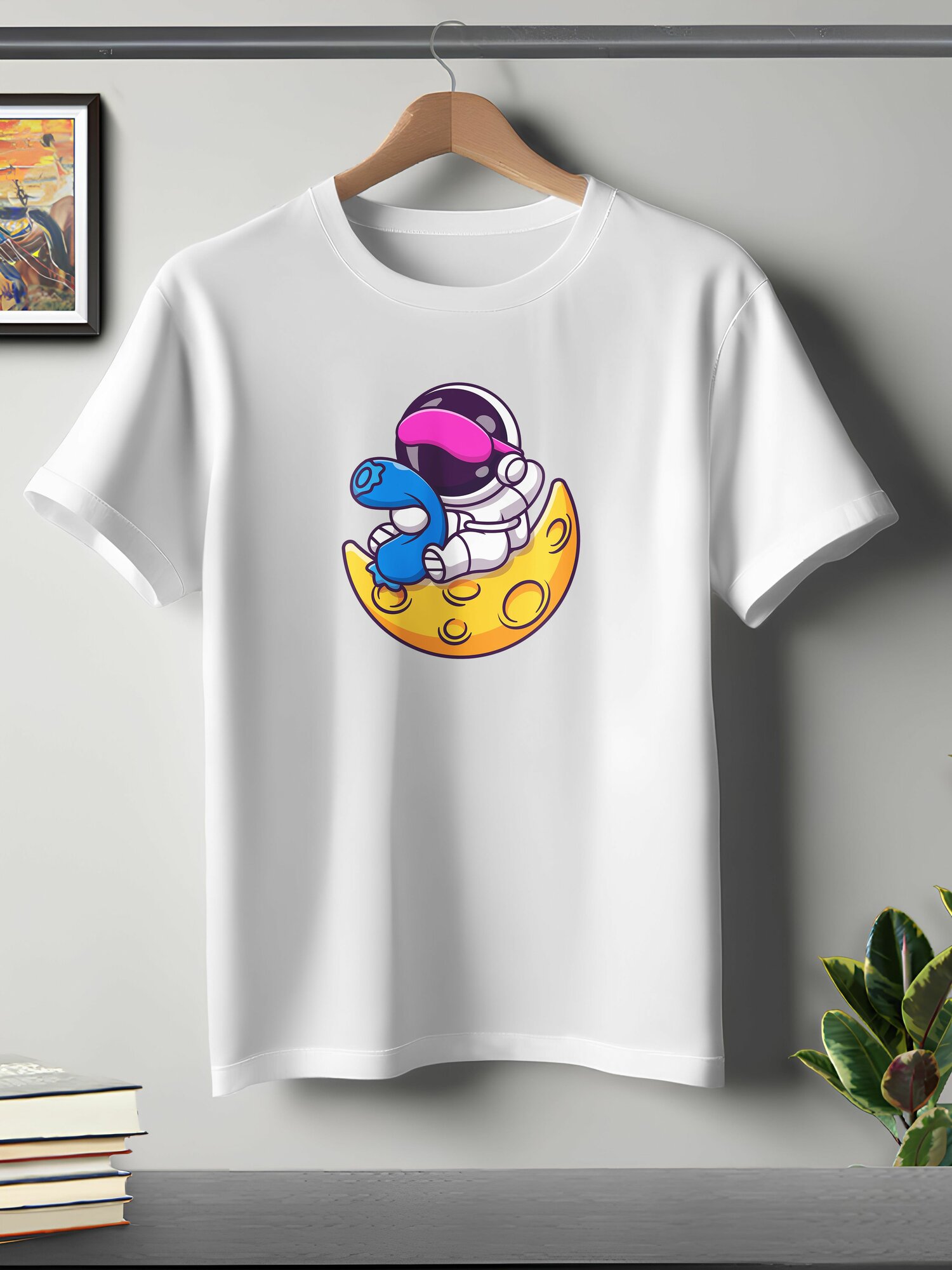 Футболка ONEQ унисекс 42-44 (XS) размер с принтом Космонавт, белая