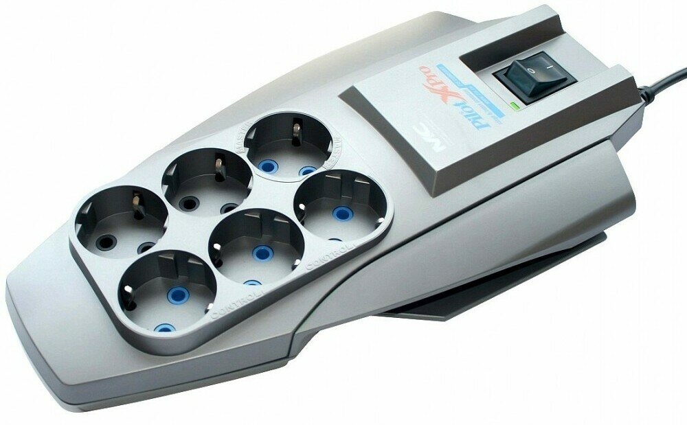 Сетевой фильтр Pilot X-Pro 1.8 м, 6 розеток, Zero Start биметаллический предохранитель, grey