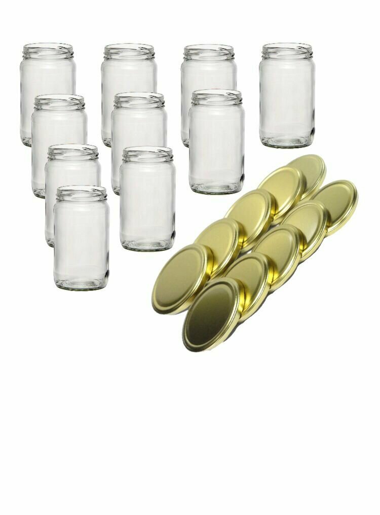 Банка для консервирования 0,35 л под твист-офф 66 мм 10 штук, 10 крышек Твист - Офф 66 мм золотистая