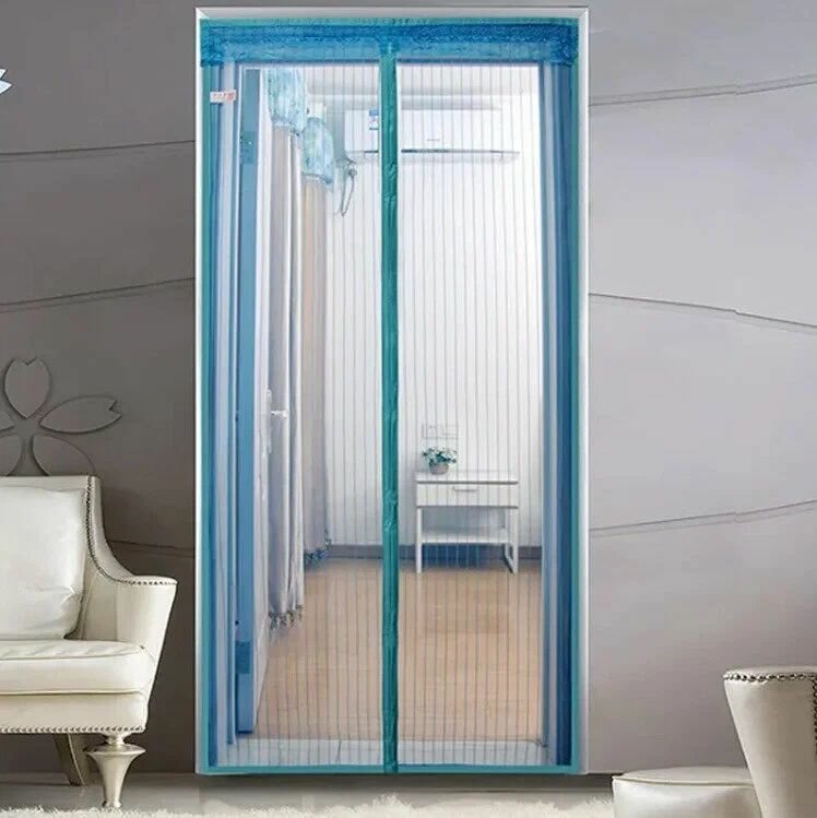 Сетка антимоскитная на дверь, антимоскитная шторка на магнитах 90*210 мм голубая