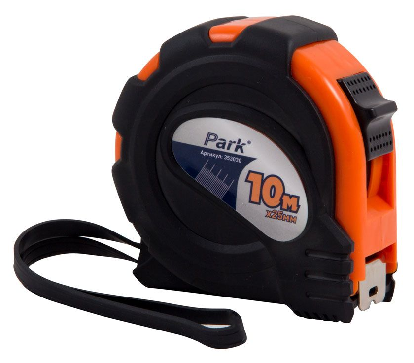 Измерительная рулетка PARK / Парк ТМ30-10025 с фиксатором, корпус из резины и пластика, стальная лента, 10м / строительство и ремонт