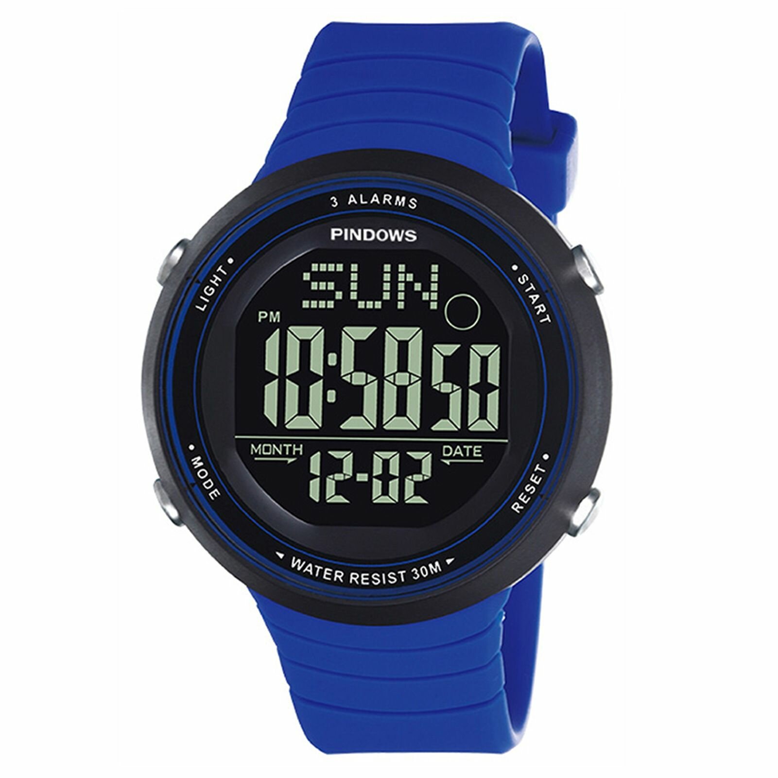 Часы PINDOWS, водонепроницаемые, с Led-подсветкой, арабские цифры, синие