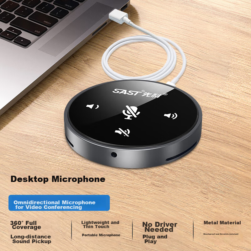 SAST M-5 Video Conference All-Direction Microphone, USB Computer Laptop Speaker with Microphone, Online Class Recording, Bluetooth Microphone, Gaming Desktop Speaker All-In 1.8M Cable