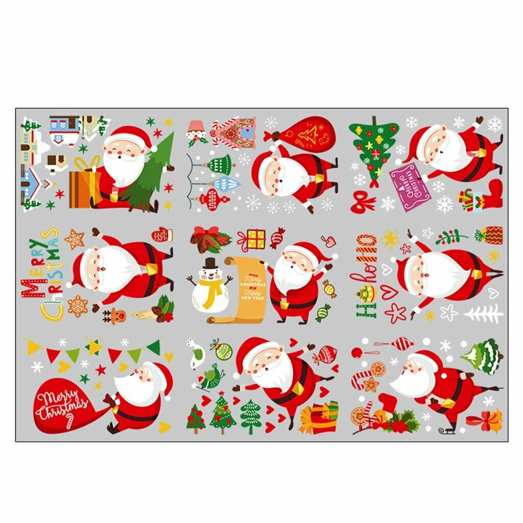 1 комплект из 9 листов, рождественское оконное стекло, фоновая разметка оконной двери, декоративная наклейка-роспись Санта-Клауса