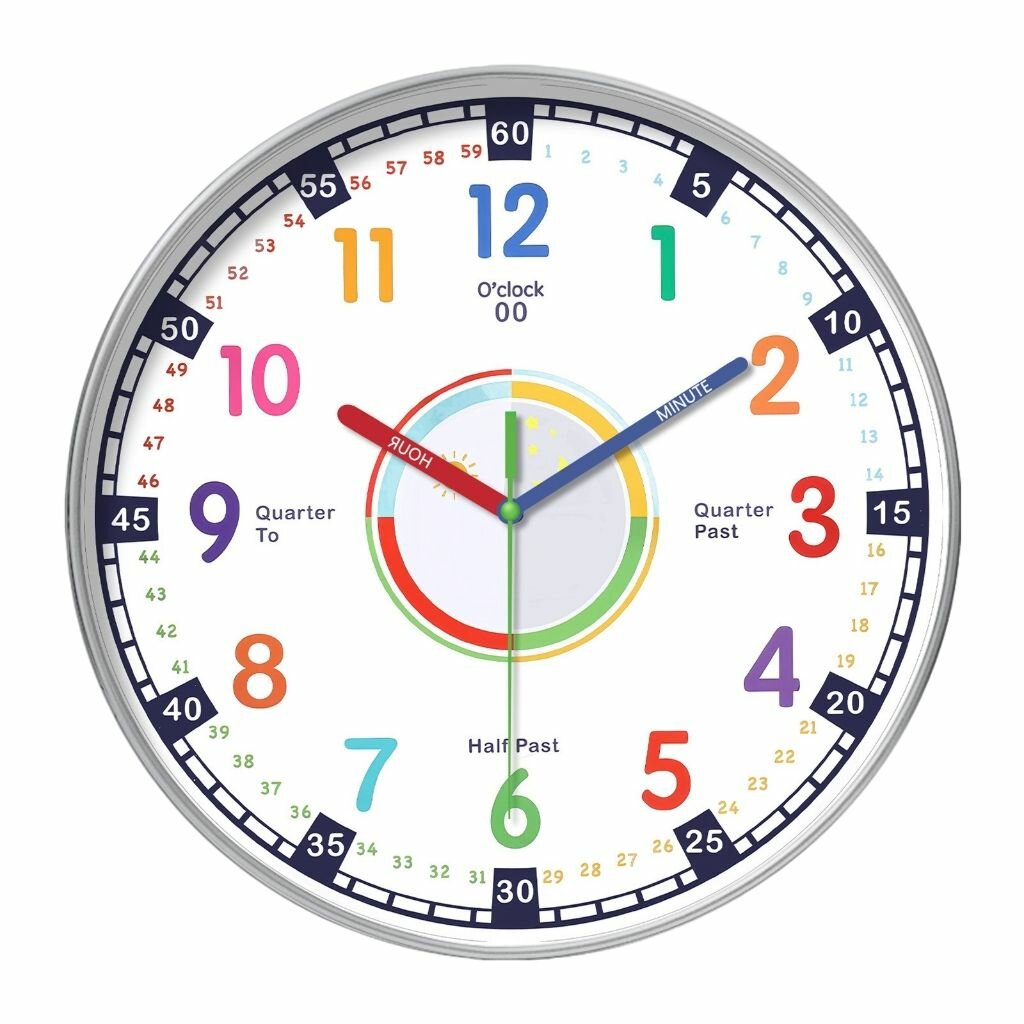 Детские настенные часы тихие непрерывные 11,81 дюймовые время обучения декоративное обучение для детей в классе школа