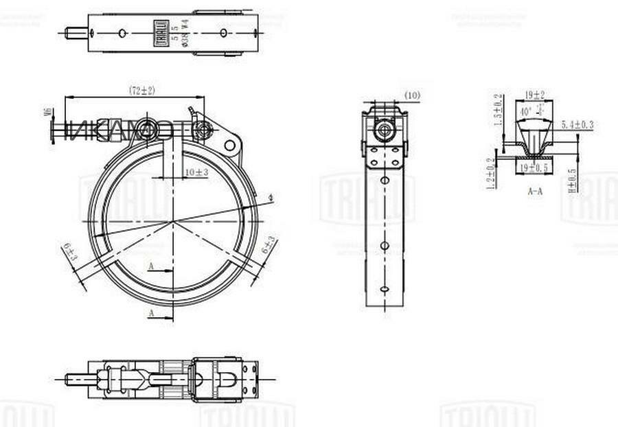 TRIALLI VC70SS Хомут глушителя V-band быстросъемный с фланцами D=70 мм (нерж. сталь) (VC 70 SS)