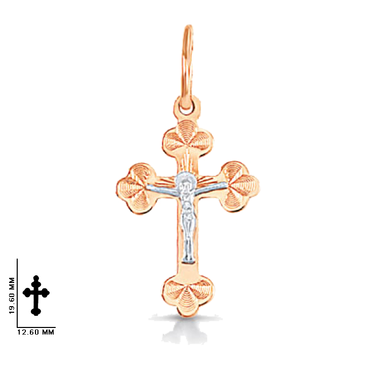 Крестик, красное золото, 585 проба, гравировка, родирование