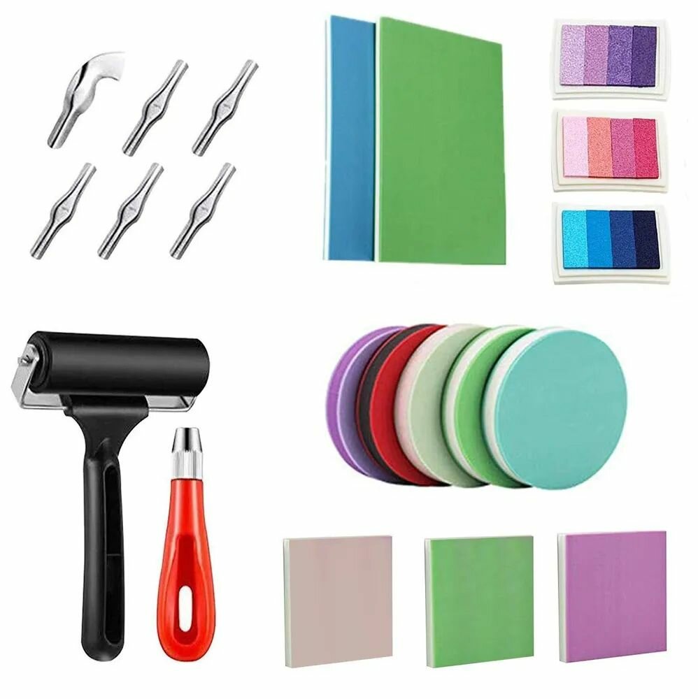 Набор из 21 предмета для изготовления резиновых штампов, набор инструментов для гравировки, резиновый гравировальный блок