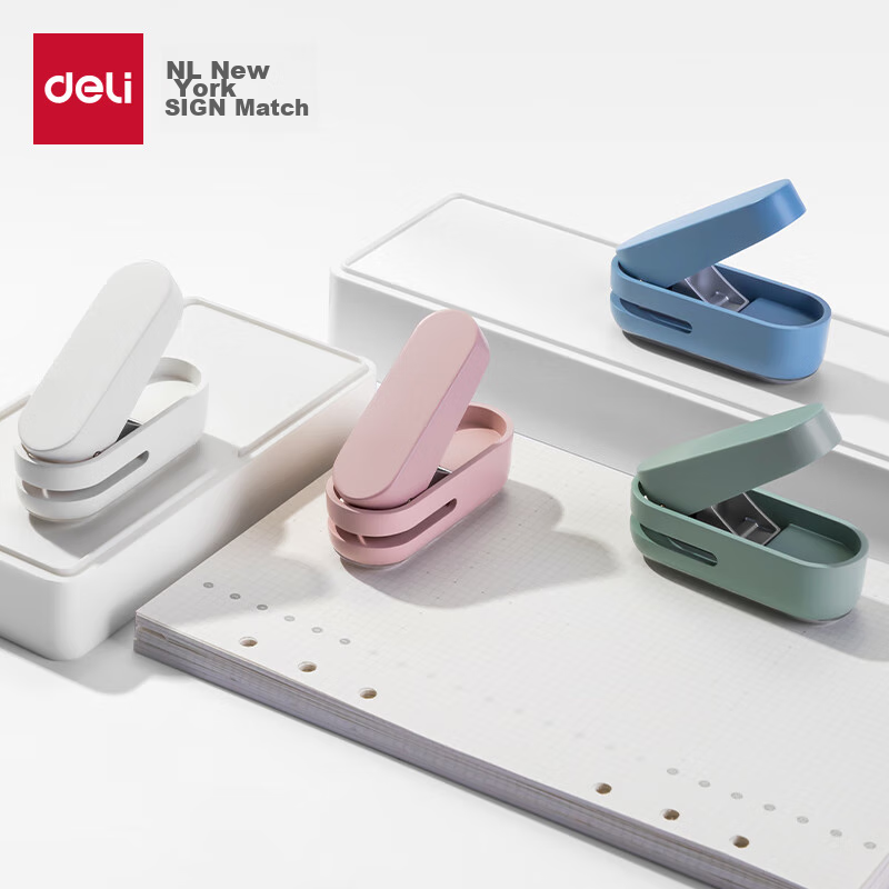 Deli Single-Hole Puncher, Push-Button Punching Machine, Manual Hole Puncher for Documents, Office Stationery, School Supplies, White NS088