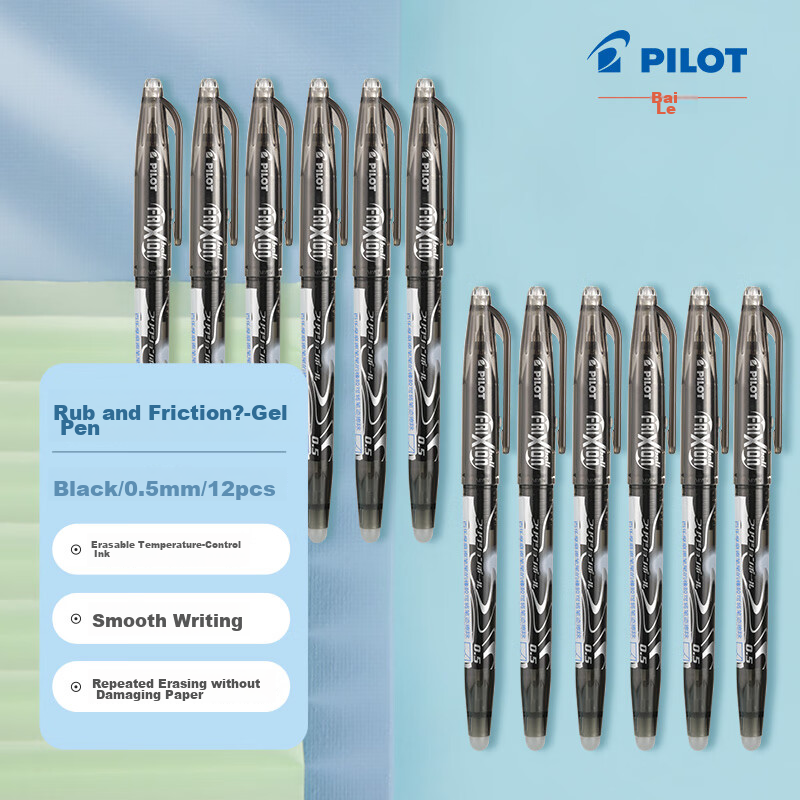 PILOT Retractable Erasable Pen, Bullet Tip, Colorful Erasable Pen, Gel Pen for Exams And Office Use, LFB-20EF 0.5mm, Black, 12-Pack