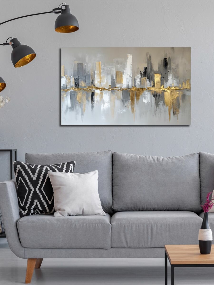 Картина на холсте LOFTime 60х100 Абстракция город сер зол 7 КБ-1520-60100