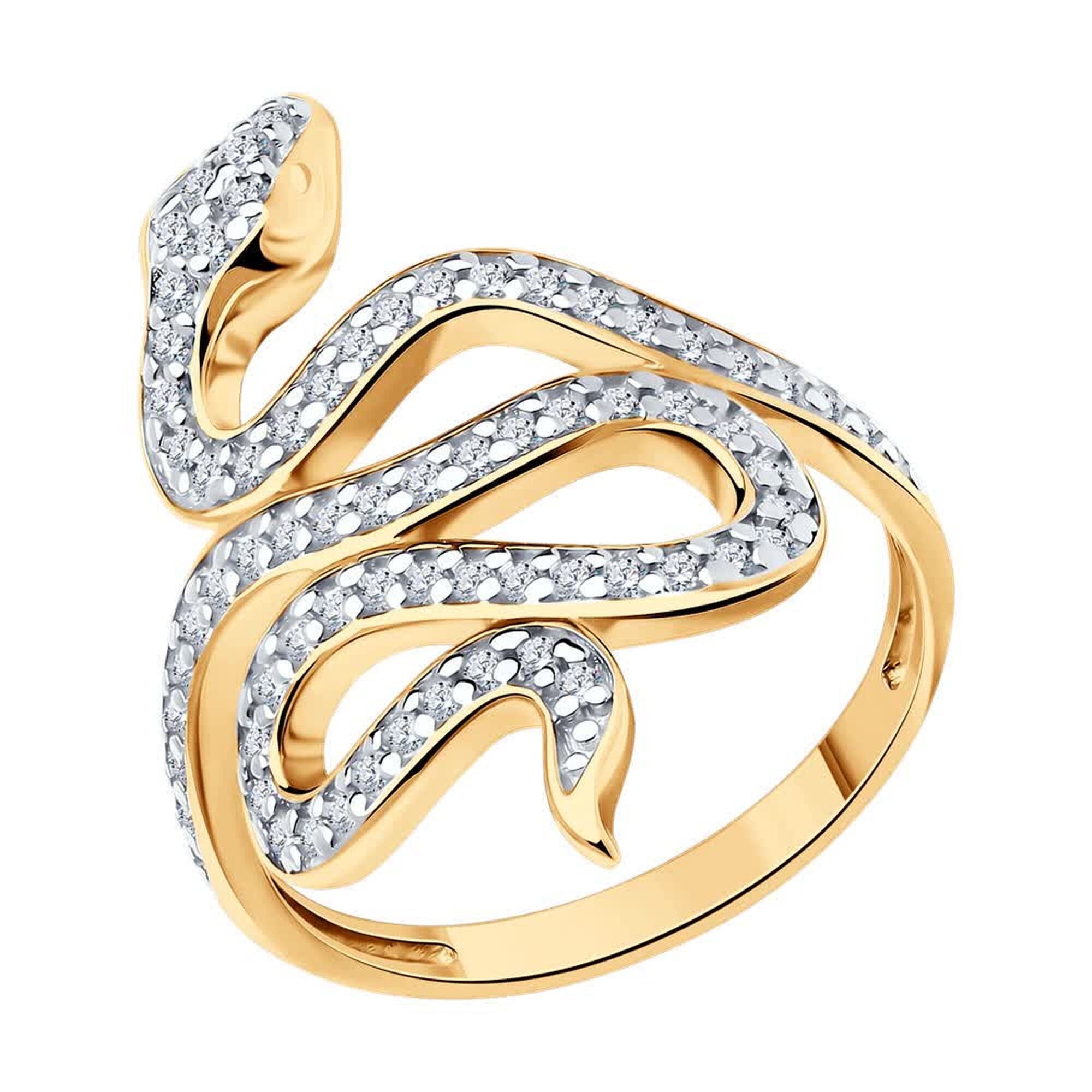 Кольцо дорожка, серебро, 925 проба, золочение, фианит