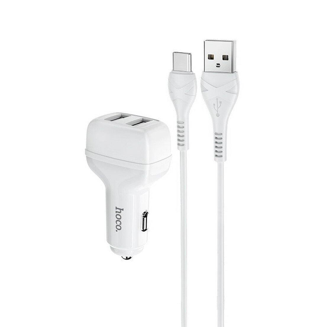 Автомобильное зарядное устройство, 2 USB 2.4A (Z36), usb cable Type-C, HOCO, белый
