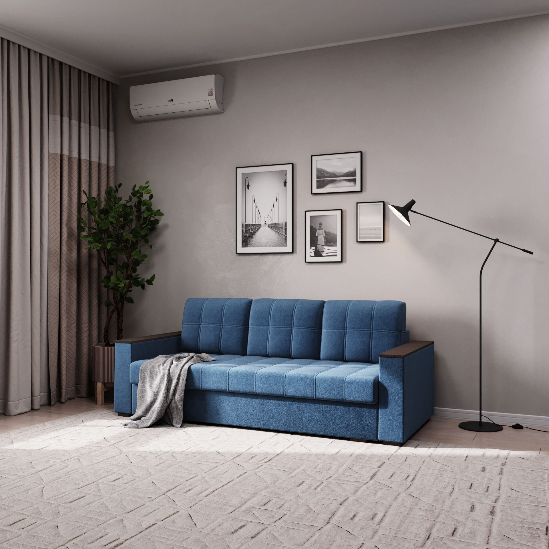 Прямой диван Атланта, D@E, ППУ, еврокнижка,140, велюр бинго деним