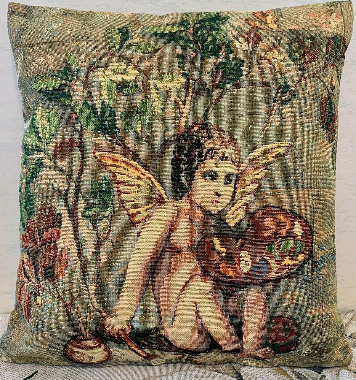 Гобелен с шениллом, гобеленовая декоративная наволочка 34х34 см / "Амур"