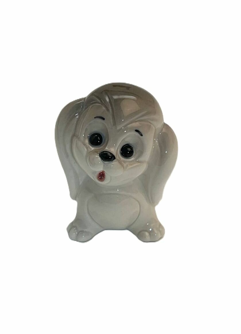 Фарфоровая эксклюзивная интерьерная статуэтка щенок Каваи серый