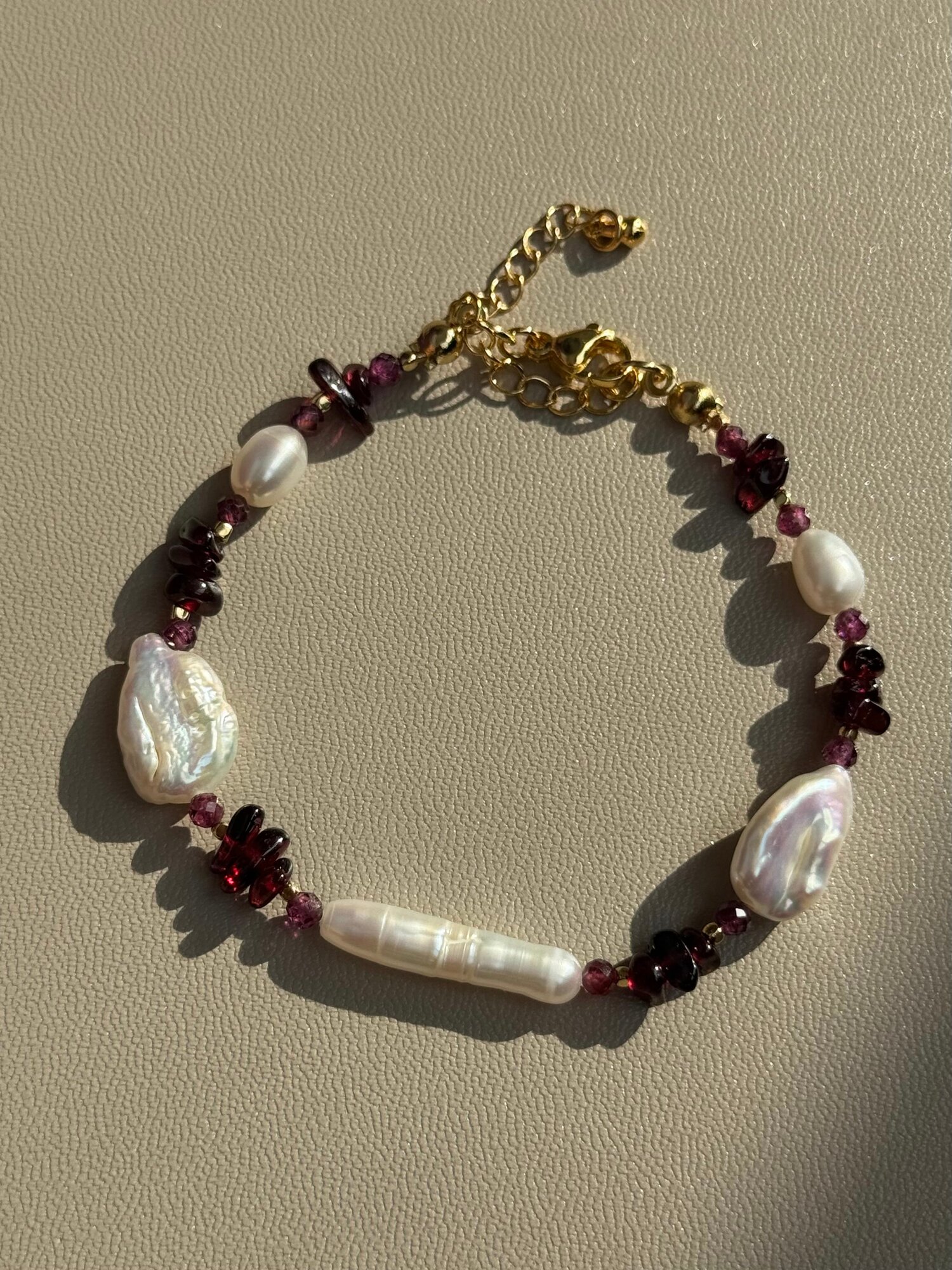Браслет, гранат, жемчуг культивированный