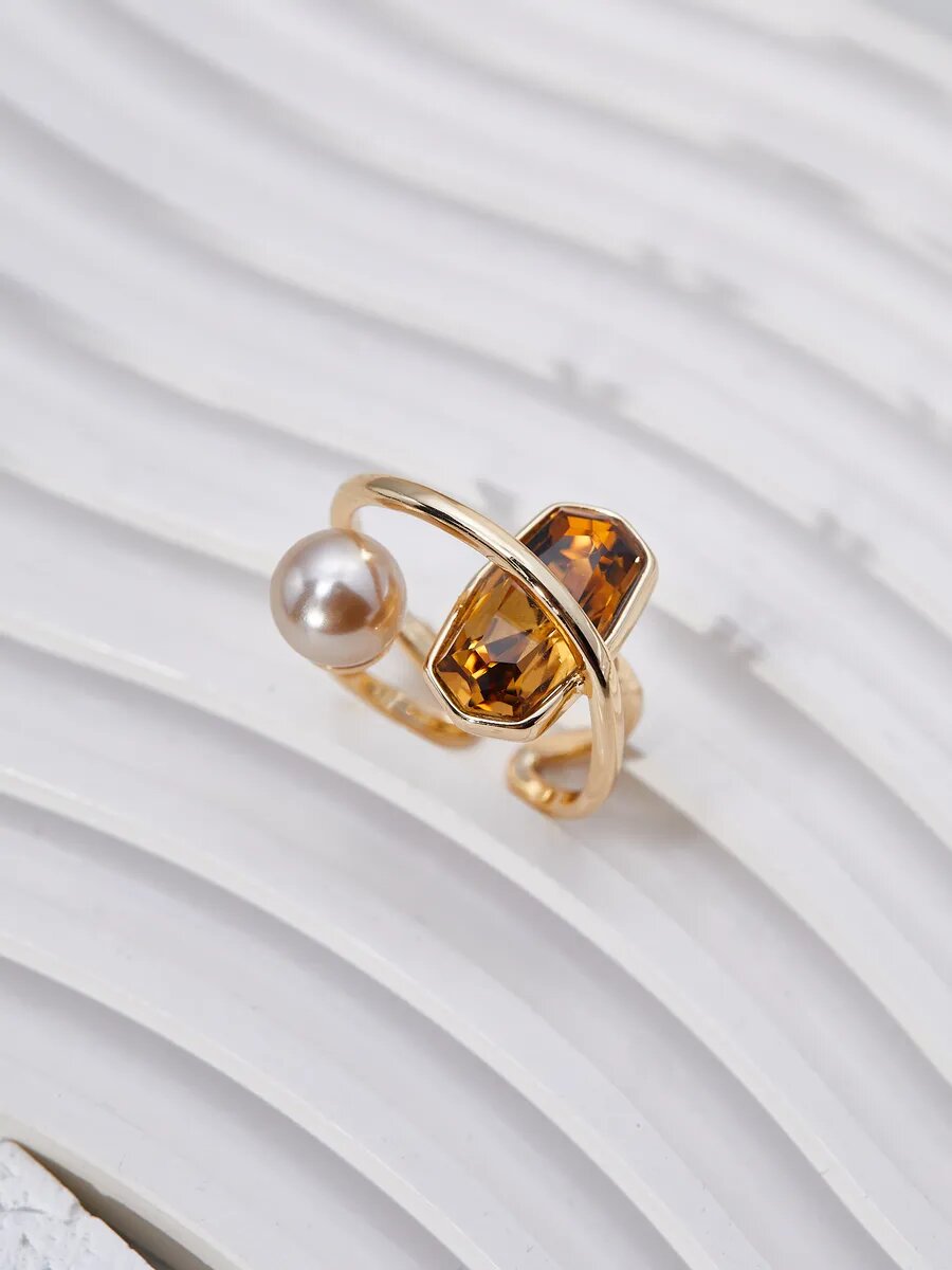 Кольцо, кристалл, жемчуг культивированный