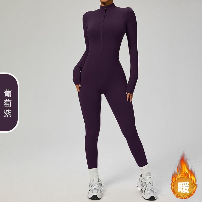 Боди спортивное с молнией - Элегантное боди с тонким флисом для фитнеса и йоги