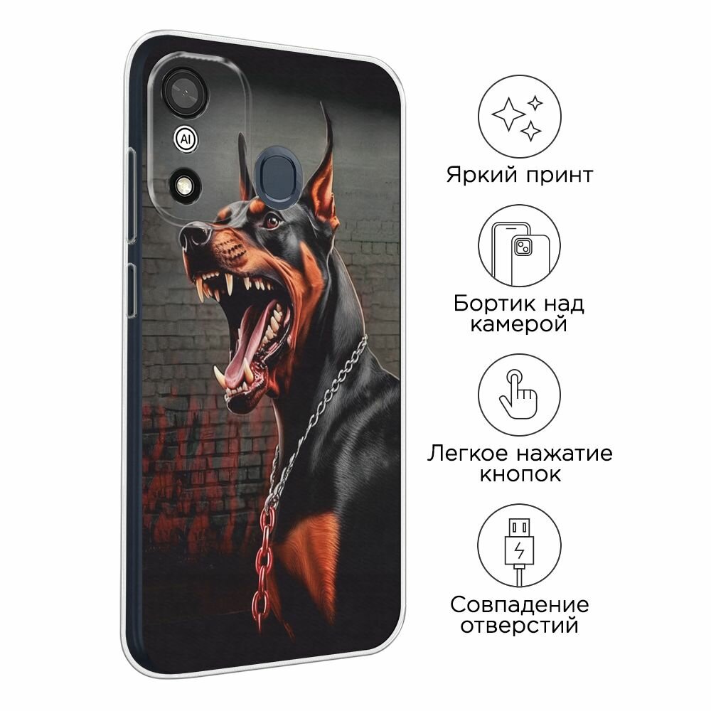 Силиконовый чехол на Itel A27 / Ител А27 с принтом "Доберман с цепью" — фото 1