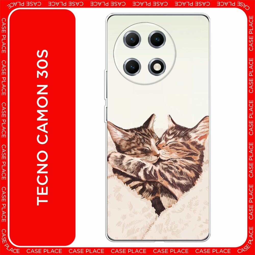 Чехол на Tecno Camon 30S / Текно Камон 30S с принтом "Влюбленные котейки - 14 февраля"