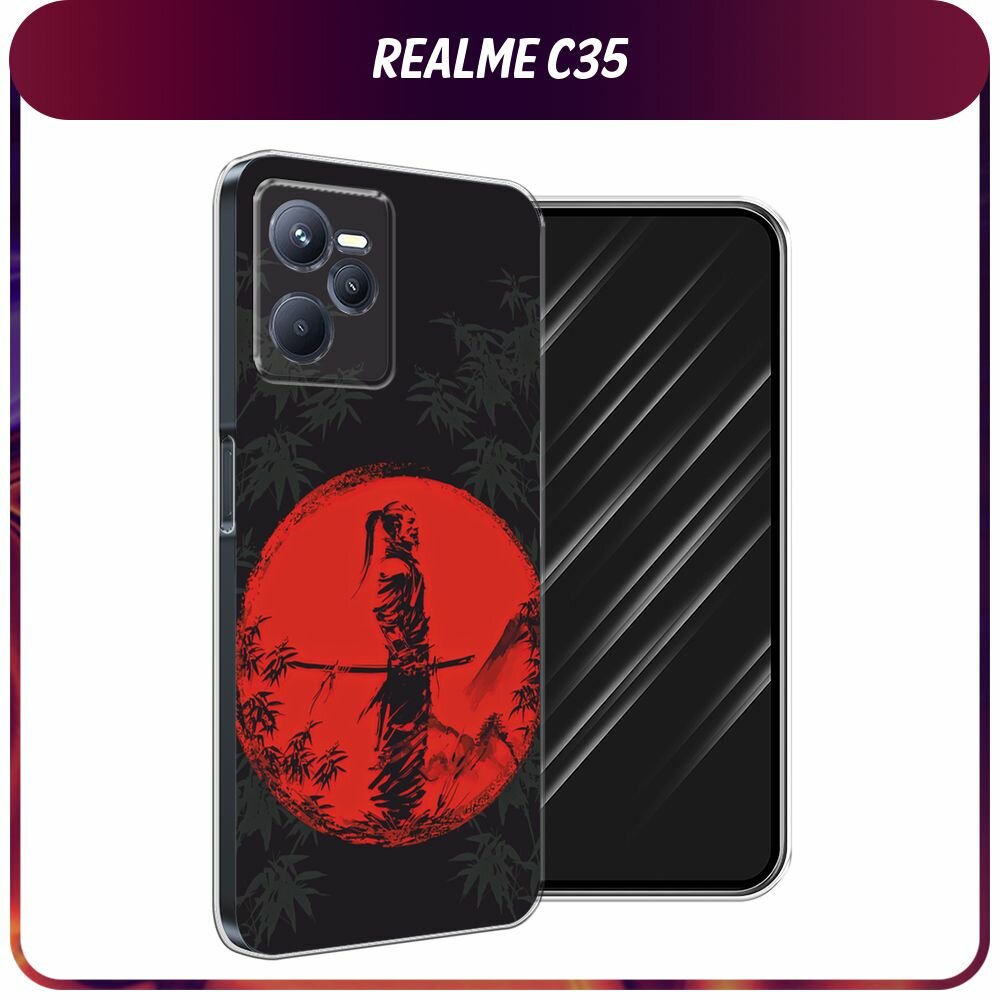 Чехол на Realme C35 / Реалми C35 с принтом "Самурай на красном фоне"