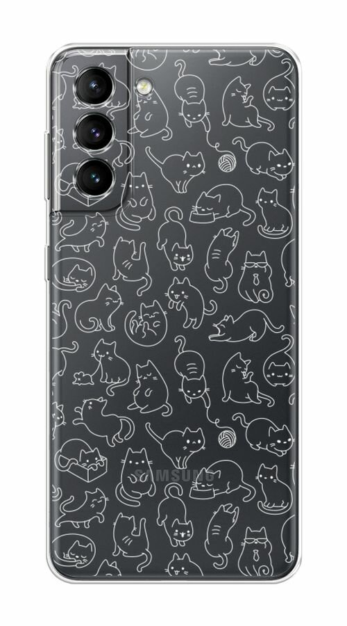 Чехол на Samsung Galaxy S21 / Самсунг Галакси S21 с принтом "Шкодливые котики линии", прозрачный