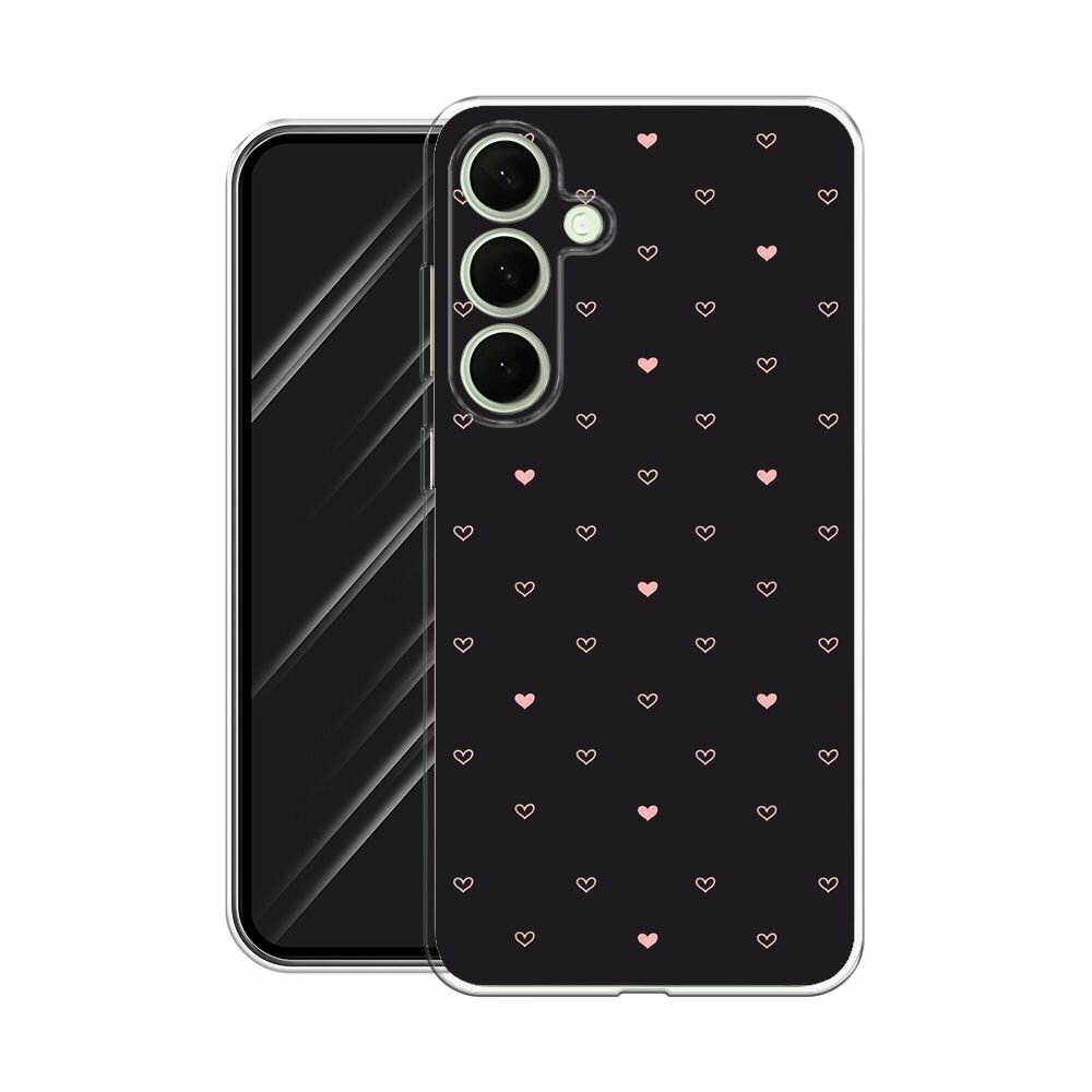 Чехол на Samsung Galaxy S25 Plus / Самсунг S25 Плюс с принтом "Черный фон и сердечки" — фото 1