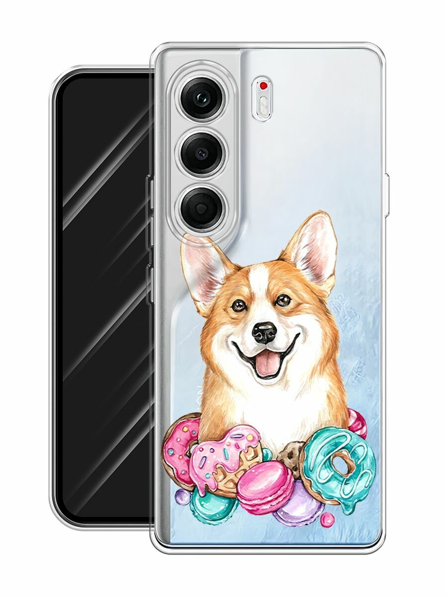 Чехол на Tecno Camon 40 Pro / Текно Камон 40 Про с принтом "Корги и сладости", прозрачный — фото 1