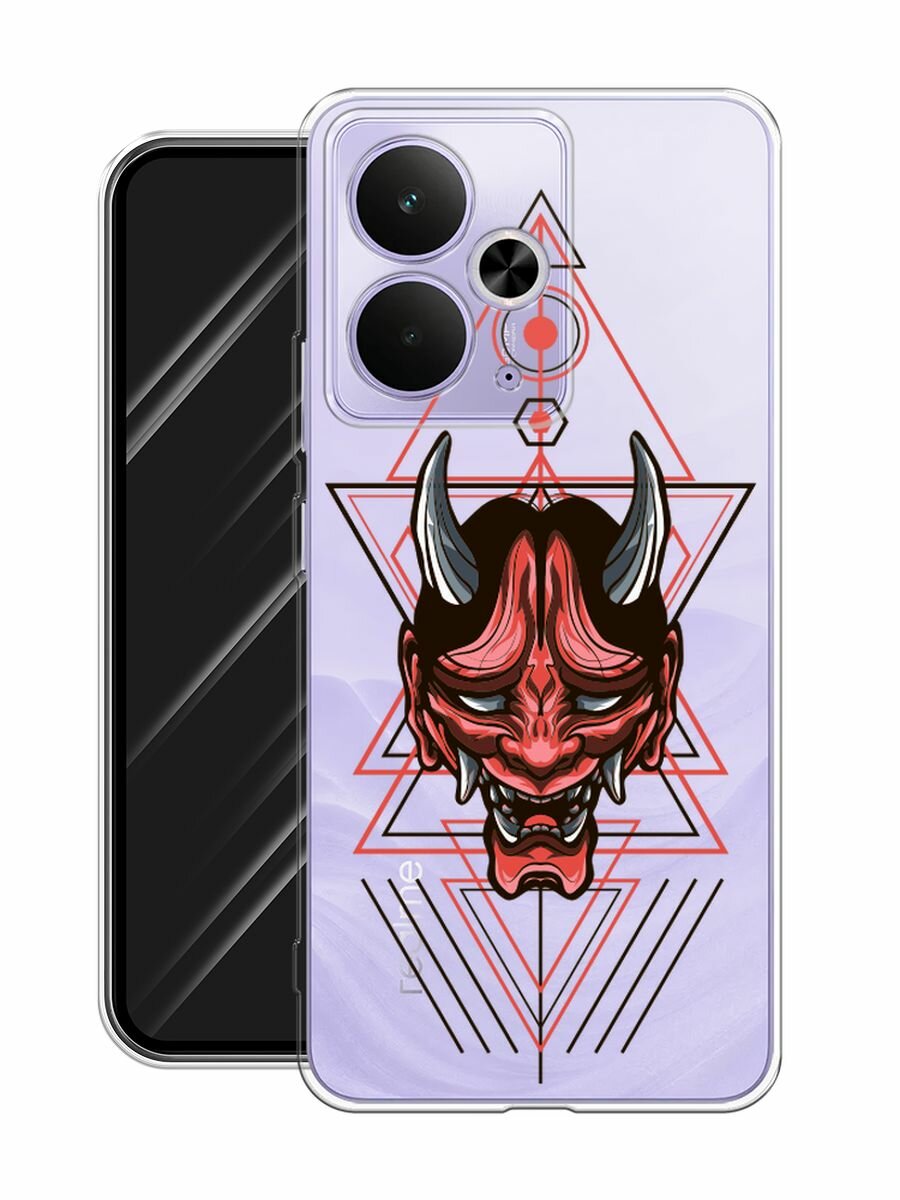 Чехол на Realme 14T / Реалми 14Т с принтом Hanya Oni mask, прозрачный — фото 1
