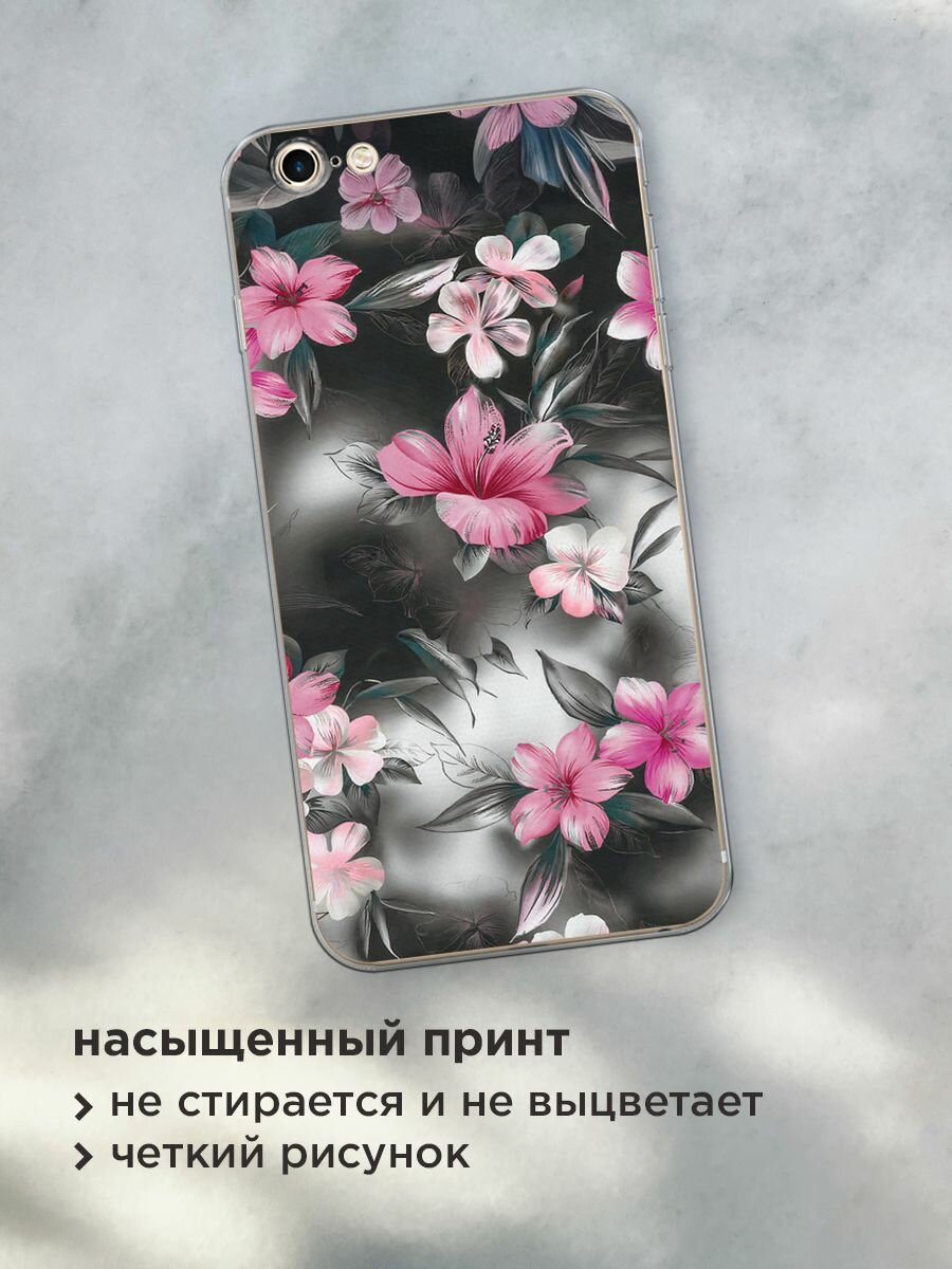 Чехол на Apple iPhone 6 Plus/6S Plus / Айфон 6 Плюс/Айфон 6С Плюс с принтом "Цветы на сером" — фото 1