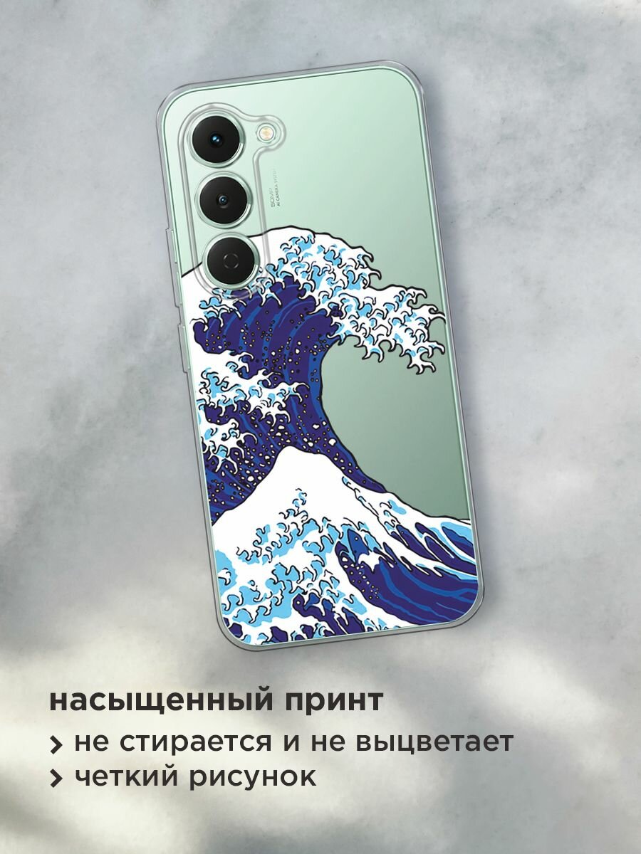 Чехол на Tecno Spark 40 Pro / Текно Спарк 40 Про с принтом "Волна над Фудзи", прозрачный — фото 1