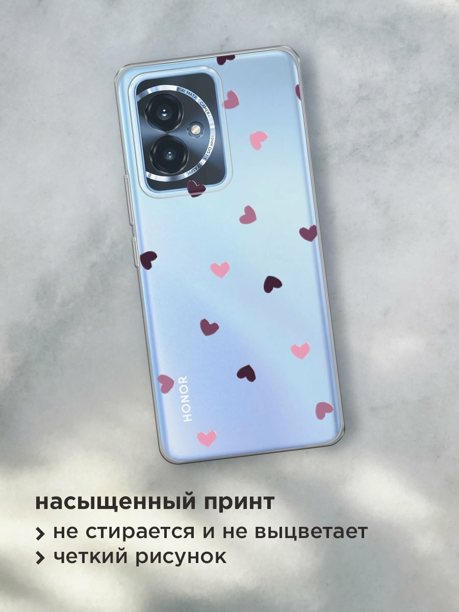 Чехол на Honor 100 / Хонор 100 с принтом "Фиолетовые и розовые сердечки 1" — фото 1