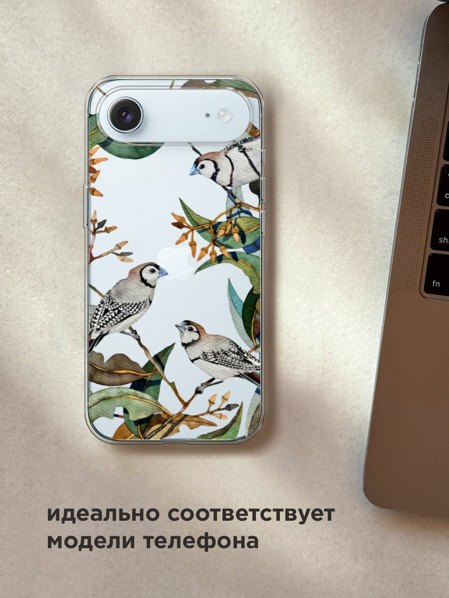 Чехол на Apple iPhone Air / Айфон Айр с принтом "Птицы в листве", прозрачный — фото 1