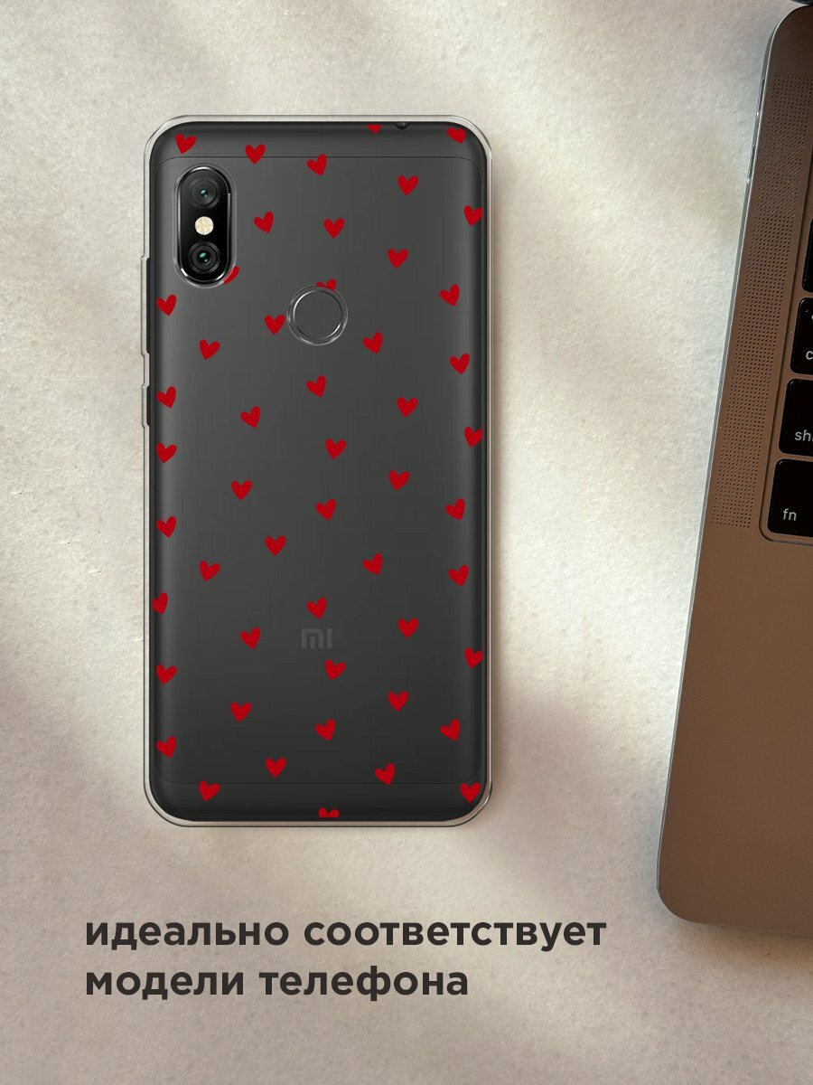 Чехол на Xiaomi Redmi Note 6 Pro / Сяоми Редми Нот 6 Про с принтом "Red hearts", прозрачный — фото 1