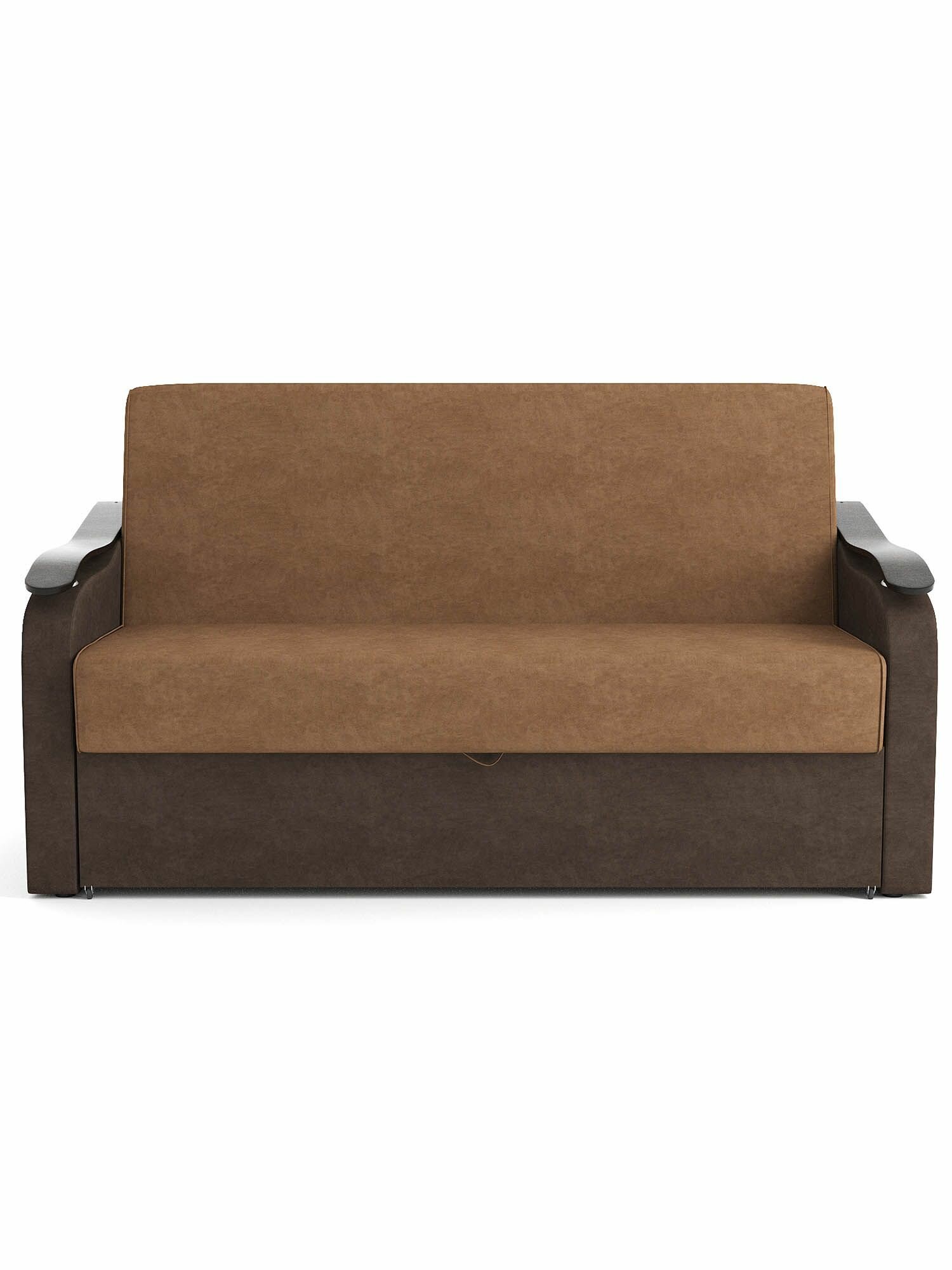 Диван раскладной Волна МДФ, двуспальный большой аккордеон, 160*195 см, флок коричневый