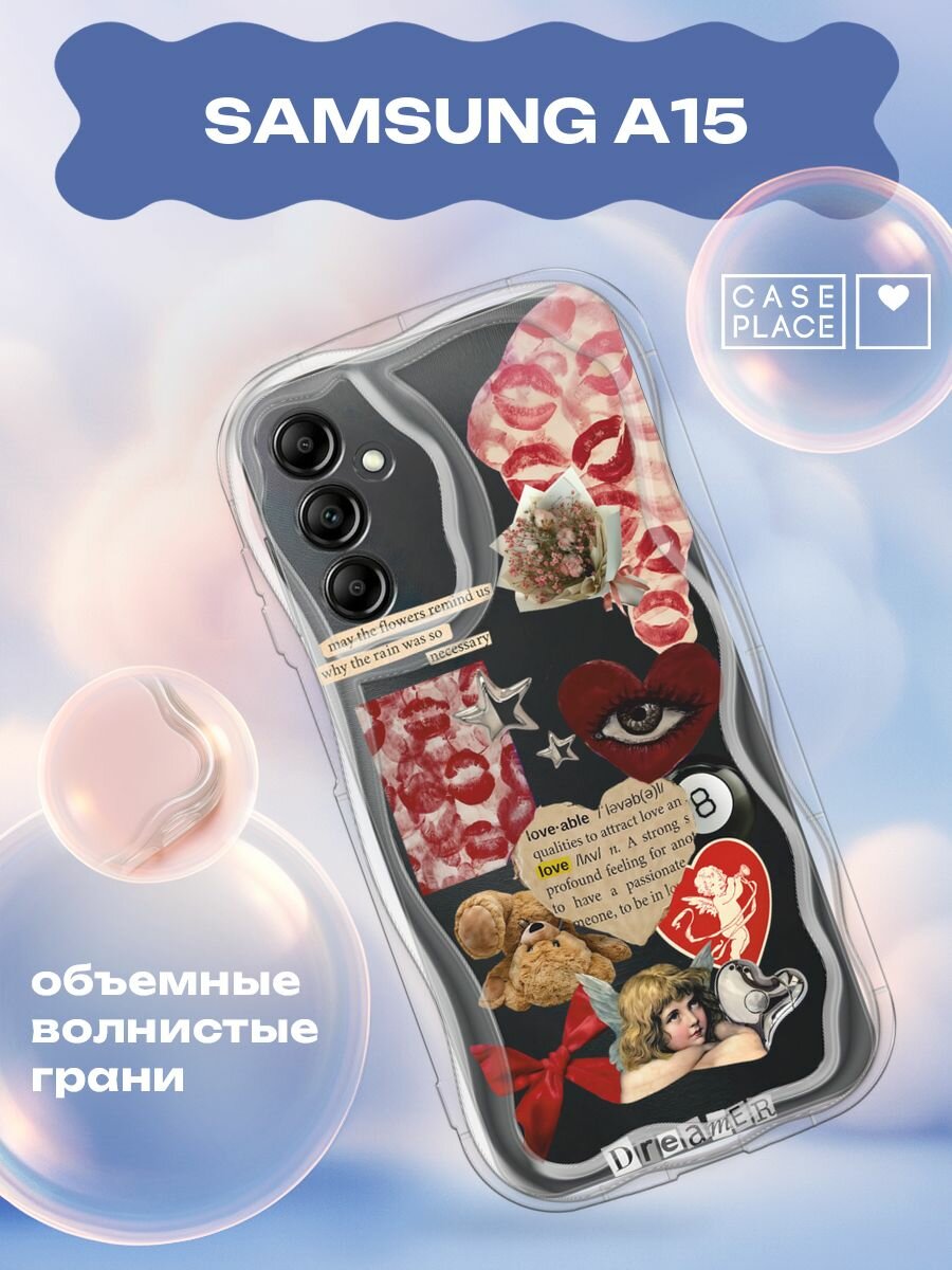 Чехол на Samsung Galaxy A15 / Самсунг А15 с принтом "Поцелуи и сердца"