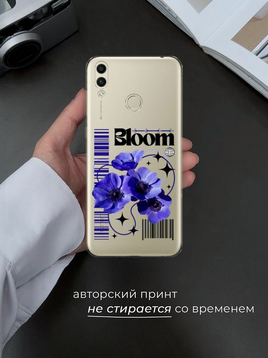 Чехол на Honor 8C / Хонор 8С с принтом "Завораживающие анемоны", прозрачный — фото 1