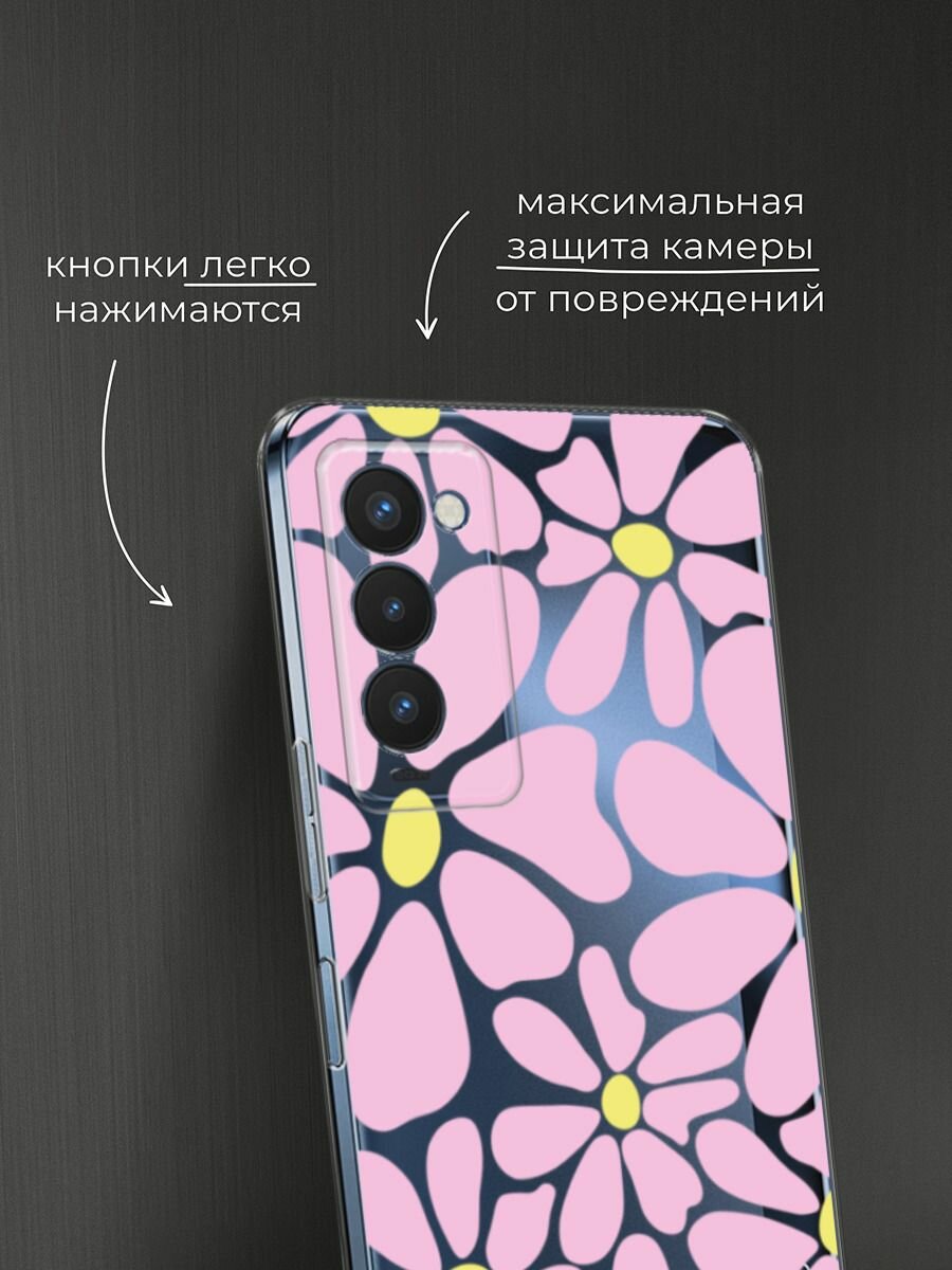 Чехол на Tecno Camon 18P / Техно Камон 18Р с принтом "Розовые лепестки 2", прозрачный — фото 1